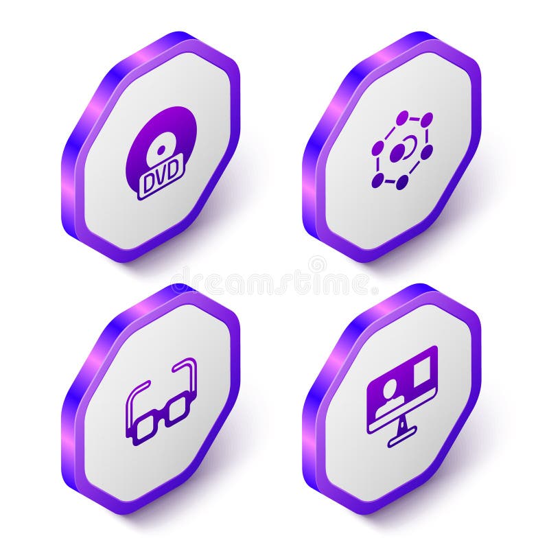 Set Isometric CD or DVD Disk, Molecule, Glasses and Online Class Icon ...