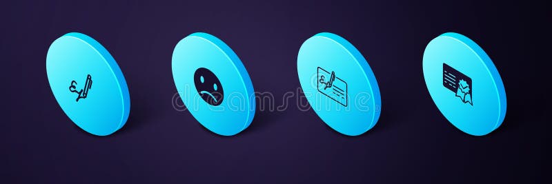 Set Isometric Certificate Template, Signed Document, Sad Smile and ...