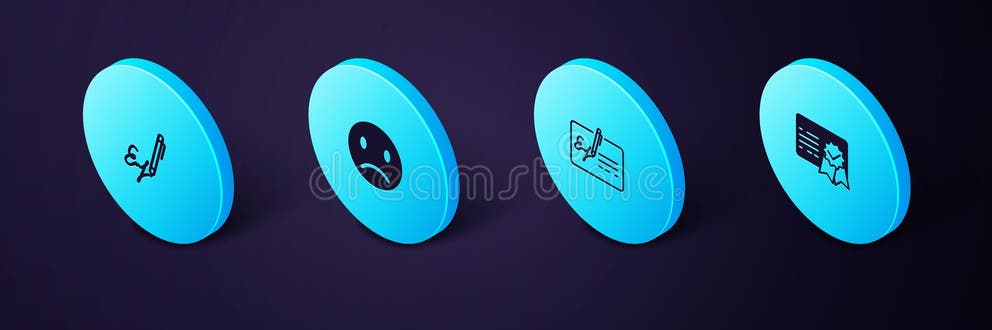 Set Isometric Certificate Template, Signed Document, Sad Smile and ...