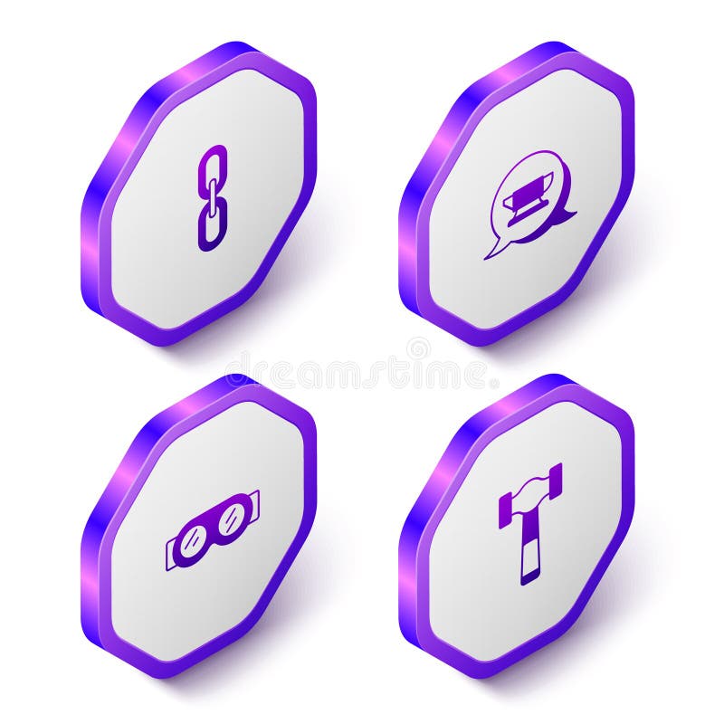 Set Isometric Chain Link, Blacksmith Anvil Tool, Welding Glasses and ...