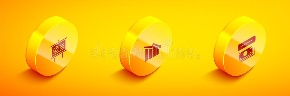 Set Isometric Chalkboard with Diagram, Financial Growth Decrease and ATM and Money Icon. Vector ...