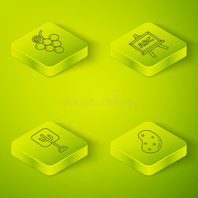 Set Isometric Chalkboard, Tree, Potato and Grape Fruit Icon. Vector ...