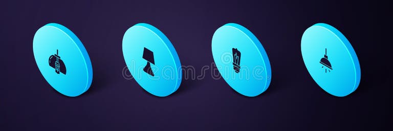 Set Isometric Chandelier, Light Bulb, Table Lamp and Icon. Vector Stock ...