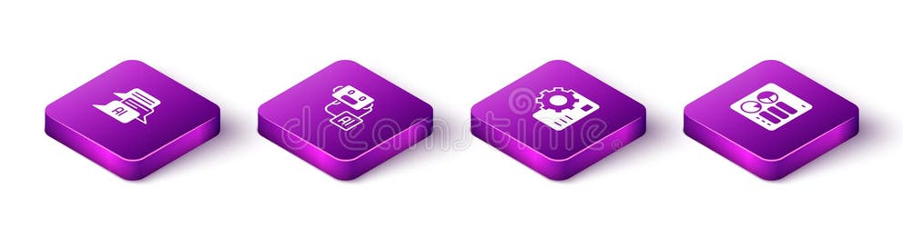 Set Isometric Chat Bot Artificial Intelligence Robot Neural Network And Computer Api Interface