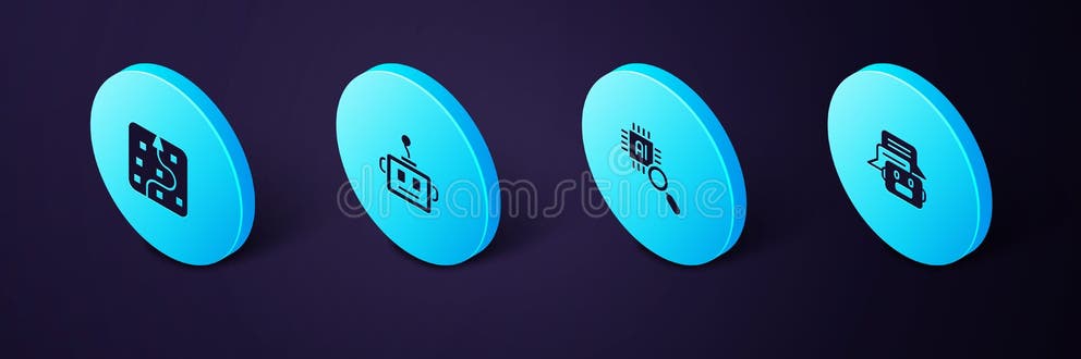 Set Isometric Chat Bot, Processor CPU, Artificial Intelligence Robot and Neural Network Icon ...