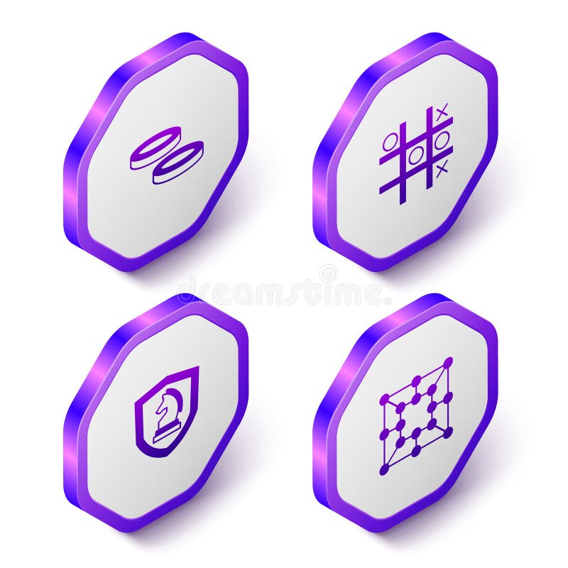 Set Isometric Checker Game Chips, Tic Tac Toe, Chess and Board Icon ...