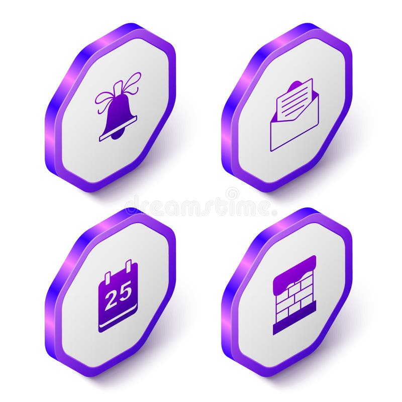 Set Isometric Christmas Ringing Bell, Envelope, Day Calendar and ...