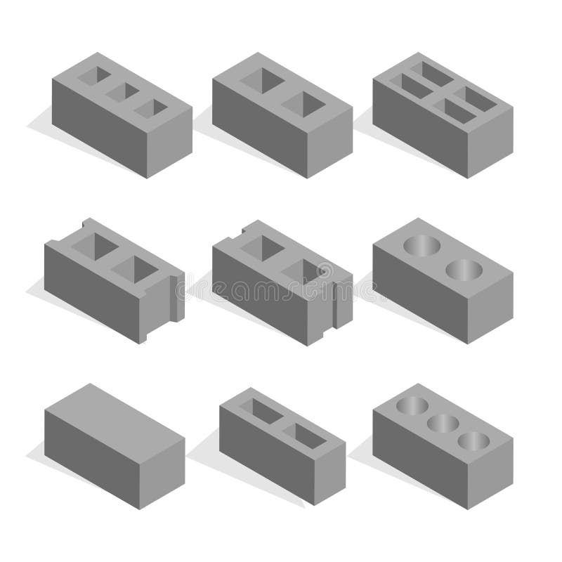 Set of Isometric Cinder Blocks, Vector Illustration. Stock Vector ...