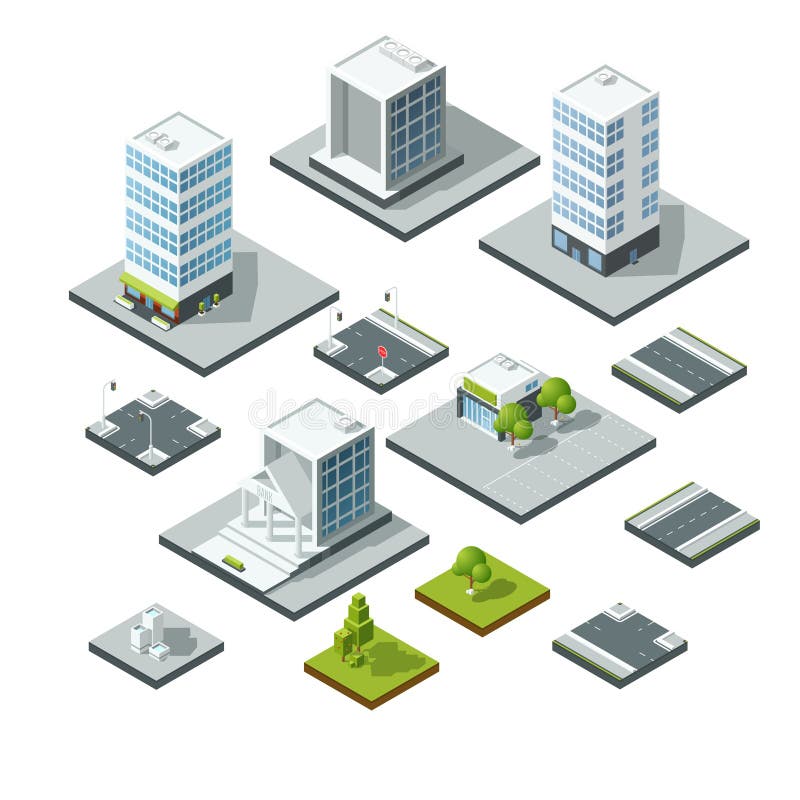 Set of Isometric City Landscape Design Elements. 3D Constructor Stock Vector - Illustration of ...