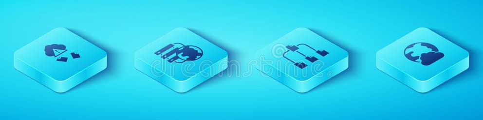 Set Isometric Cloud Hacking, Network Cloud Connection, Social Network and Folder Tree Icon ...