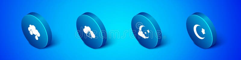 Set Isometric Cloud with Rain, Moon, Moon and Storm Warning Icon ...