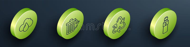 Set Isometric Cloud with Rain, Recycle Bin with Recycle, Recycle Symbol ...