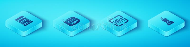 Set Isometric Commercial Refrigerator, Canned Fish, Sauce Bottle and ...