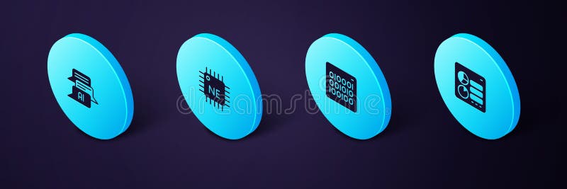 Set Isometric Computer Api Interface Binary Code Processor Cpu And Chat Bot Icon Vector Stock