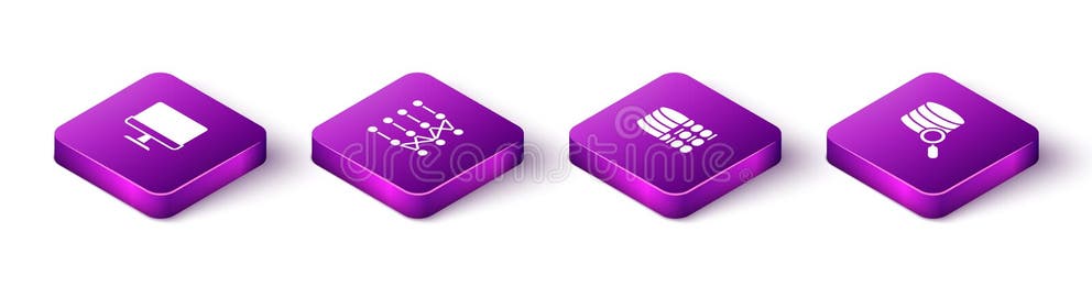 Set Isometric Computer Monitor, Neural Network, Binary Code and Server ...