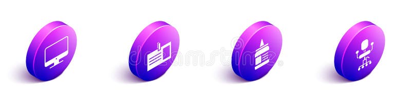 Set Isometric Computer Monitor Screen, Identification Badge, Glue and ... Set Isometric Computer Monitor Screen, Identification Badge, Glue and ...