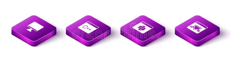 Set Isometric Computer Monitor Screen Software Python Programming Language And Browser With 3953