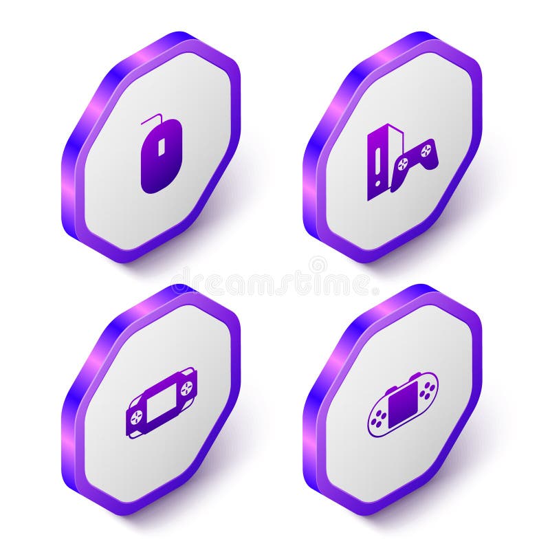 Set Isometric Computer Mouse, Game Console with Joystick, Portable ...