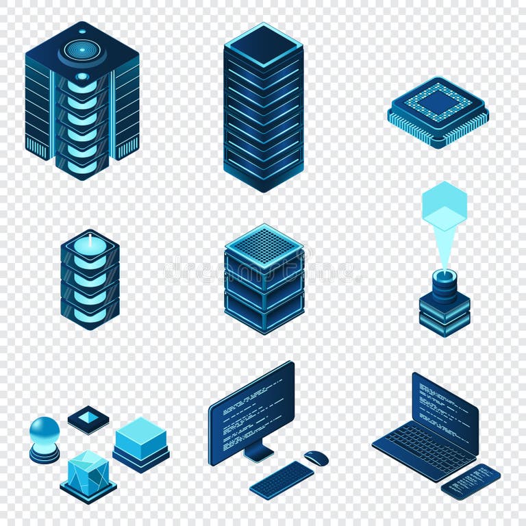 Set of Isometric Computer Technology. Isometric Set Server Equipment ...