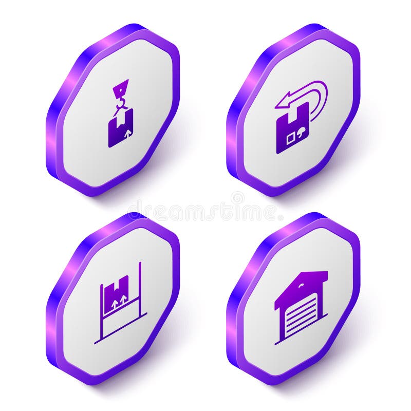 Set Isometric Crane with Cardboard Box, Return, Warehouse Interior ...