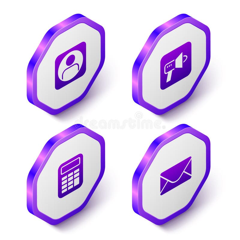 Set Isometric Create Account Screen, Megaphone, Calculator and Mail and ...