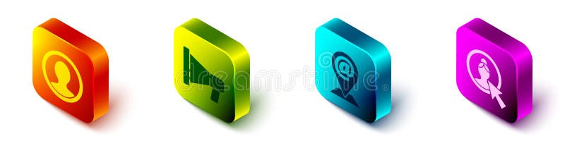 Set Isometric Create Account Screen, Megaphone, Location and Mail and E ...