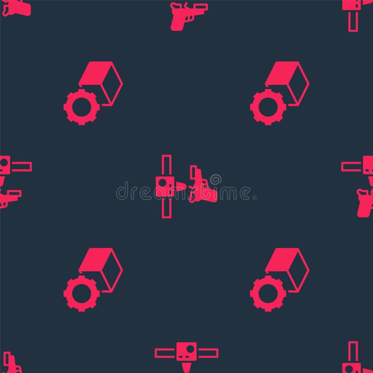 Set Isometric Cube and 3D Printer Gun on Seamless Pattern. Vector Stock ...