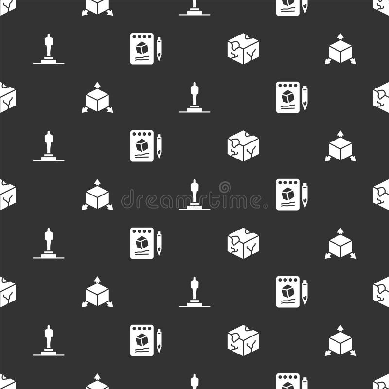 Set Isometric Cube, , 3D Printer Model and Sketch on Paper on Seamless ...