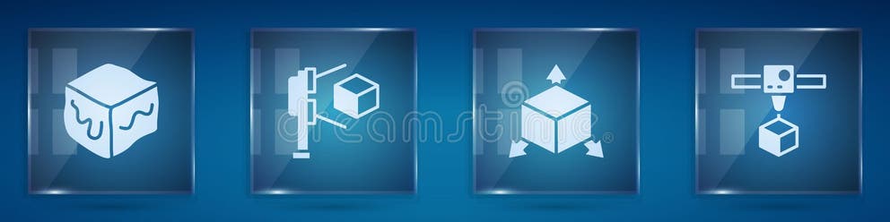 Set Isometric Cube, 3D Scanner with, and Printer. Square Glass Panels ...