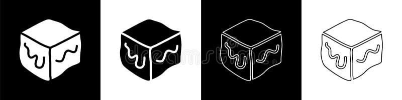 Set Isometric Cube Icon Isolated on Black and White Background ...