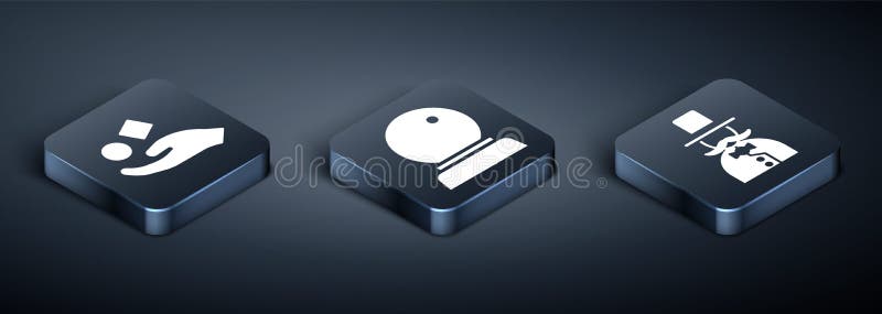 Set Isometric Cube Levitating Above Hand, Magician and Magic Ball Icon ...