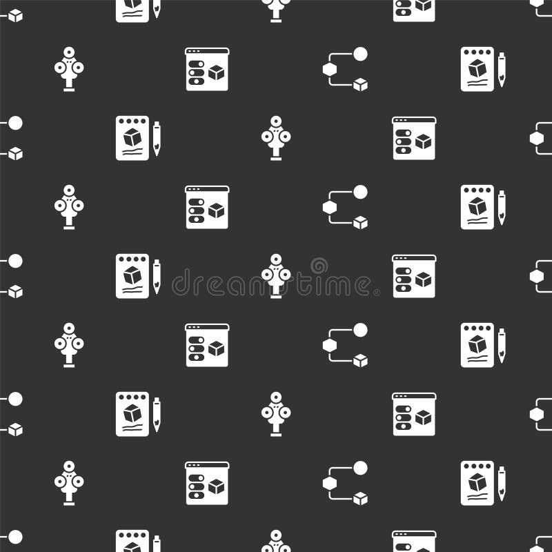 Set Isometric Cube, Sketch on Paper, 3D Scanner and Printer on Seamless ...