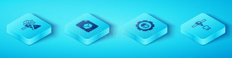 Set Isometric 3D Printer Warning, Isometric Cube File, Tooth and ...
