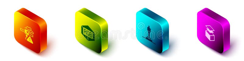 Set Isometric 3D Printer Warning, RGB and CMYK Color Mixing, Model and ...