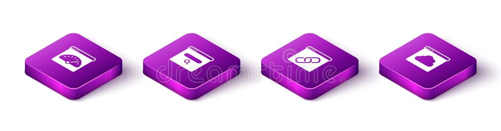 Set Isometric Digital Speed Meter, Search Engine, Browser Window and Cloud Technology Data ...
