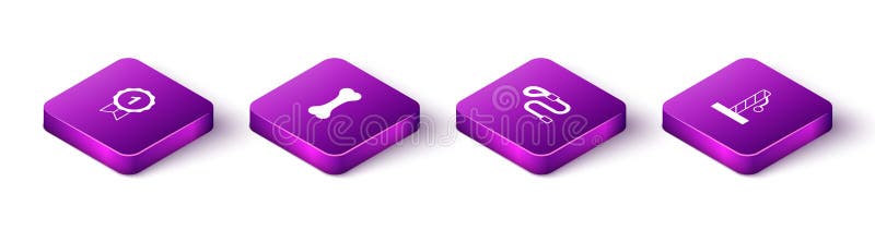 Set Isometric Dog Award Symbol, Bone, Retractable Cord Leash and Cat ...