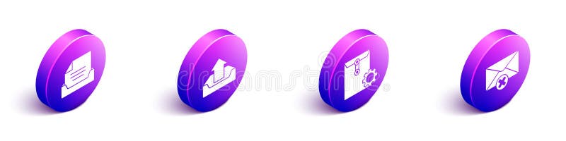 Set Isometric Drawer with Document, Upload Inbox, Envelope Setting and Delete Envelope Icon ...