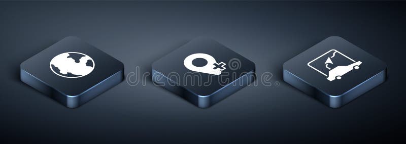 Set Isometric Earth Globe, City Map Navigation and Location Icon ...