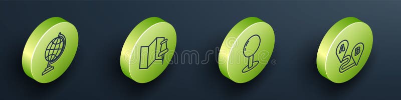 Set Isometric Earth Globe, Folded Map with Push Pin, Push Pin and Route ...