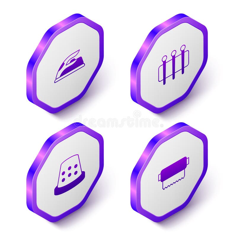 Set Isometric Electric Iron, Needle for Sewing, Thimble and Textile ...