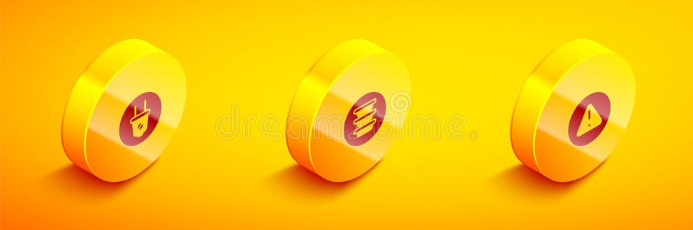 Set Isometric Electric Plug, Bowl and Exclamation Mark in Triangle Icon ...