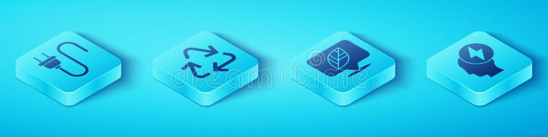 Set Isometric Electric Plug, Recycle Symbol, Head and Electric Symbol ...