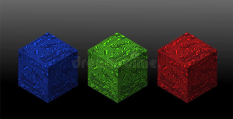 Set of Isometric Electronic Cubes Isolated on Gray Background Stock ...