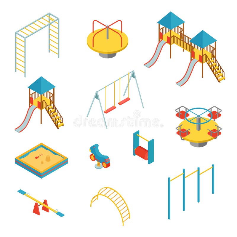 Set of Isometric Elements for Kid Playground, Vector Illustration Stock ...