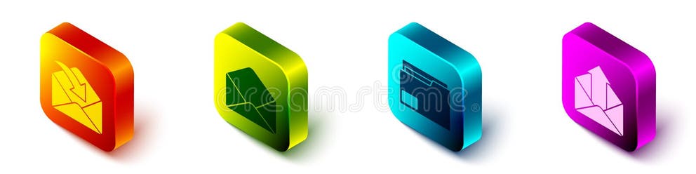 Set Isometric Envelope, Envelope, Document Folder and Outgoing Mail ...