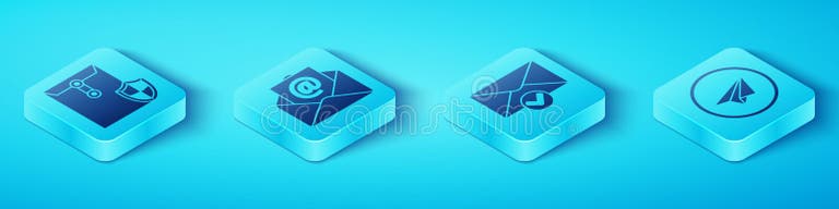 Set Isometric Envelope with Shield, Mail and E-mail, Paper Plane and ...