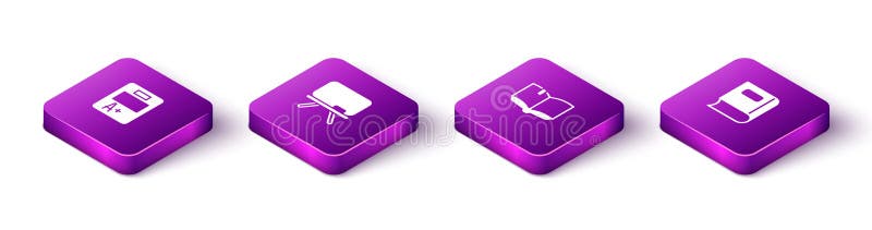 Set Isometric Exam Sheet with a Plus Grade, Chalkboard, Open Book and ...