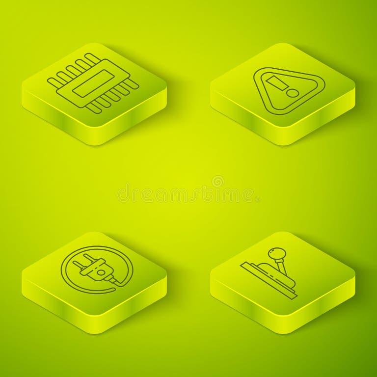 Set Isometric Exclamation Mark in Triangle, Electric Plug, Electrical ...