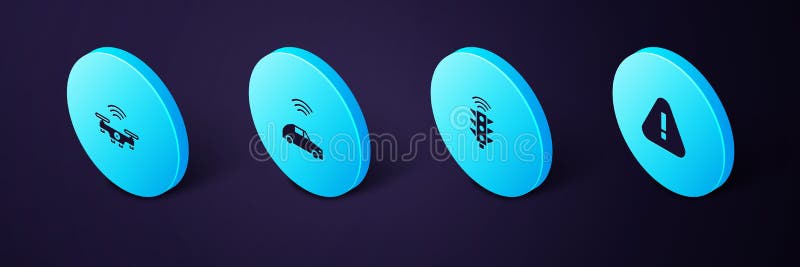 Set Isometric Exclamation Mark in Triangle, Smart Traffic Light, Car ... Set Isometric Exclamation Mark in Triangle, Smart Traffic Light, Car ...