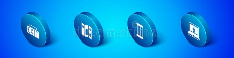 Set Isometric Exit Sign, Ancient Column, Online Museum and Museum Guide ...